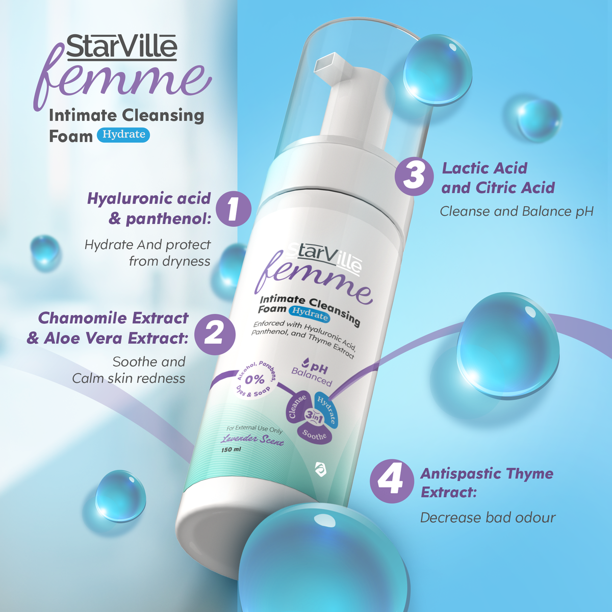 StarVille Femme Intimate Cleansing Foam Hydrate 150 ml - E Parkville