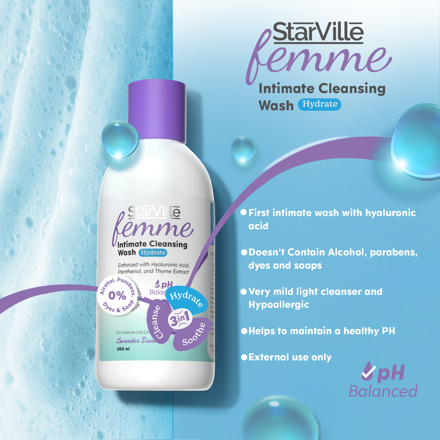 StarVille Femme Intimate Cleansing Wash Hydrate 200 ml - E Parkville