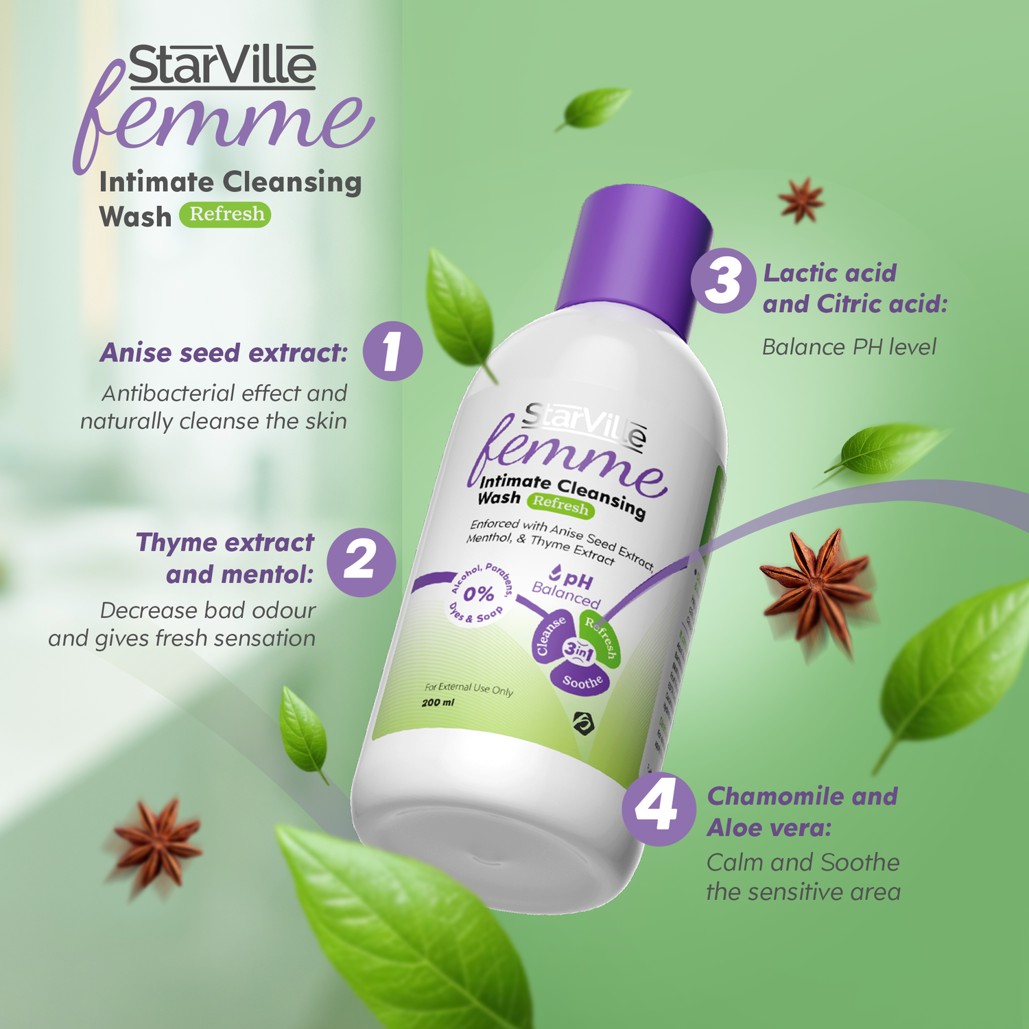 StarVille Femme Intimate Cleansing Wash Refresh 200 ml - E Parkville
